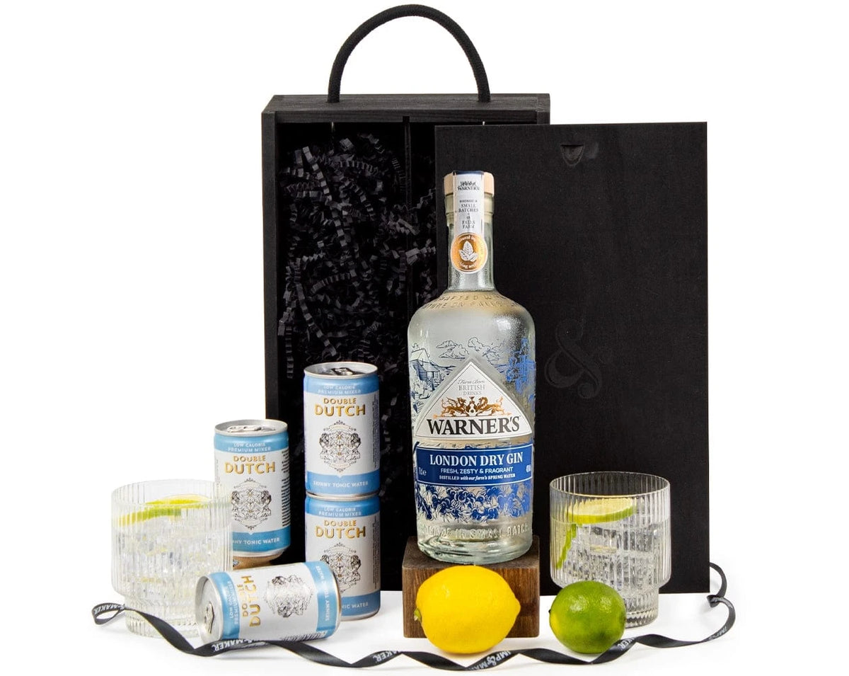 Warner’s London Dry Gin & Tonic Gift Set in Wooden Box - Premium Gin ...